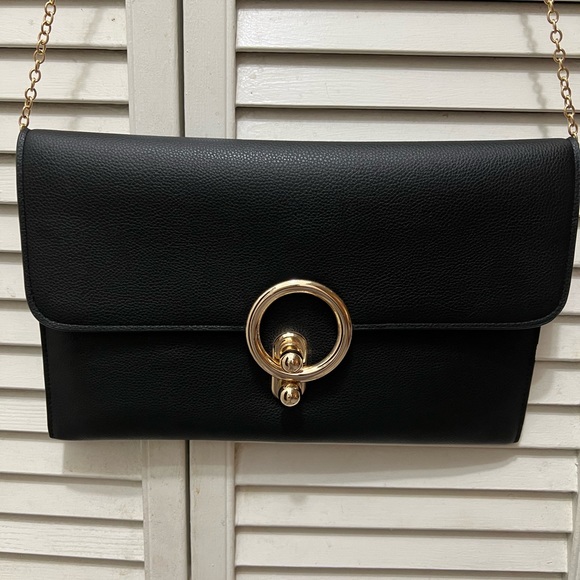 Bags | Black Leather Purse With Gold Button | Poshmark